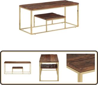 vidaXL Table basse doré acier inoxydable et bois de mélèze massif - Table Basse Dorée - Meuble Salon - Table Dappoint - Table Ronde - Décoration Intérieure