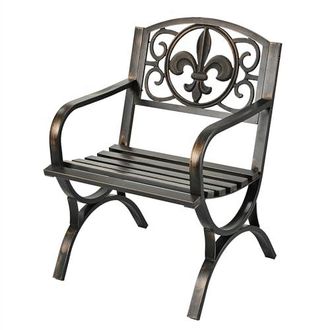 Relaxdays Gartenstuhl, mit Armlehnen, extra breit, Metall, antiker Gartensessel, HBT: 85,5 x 60 x 56 cm, schwarz/Bronze