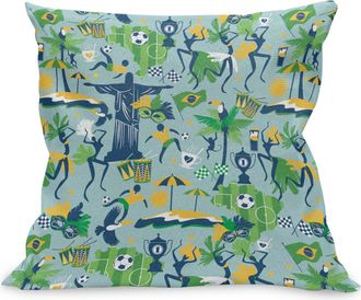 Abakuhaus Karneval Kissenbezug, Traditionelle Elemente in den Farben von Brasilien Symbolischen, Kissenh&uuml;lle mit Rei&szlig;verschluss Beidseitiger Druck, 50 x 50 cm, 