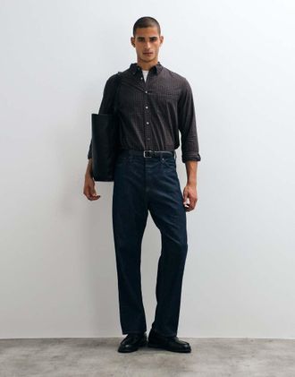 Arket chemise en serg&eacute; coupe oversize &agrave; carreaux bleu marine
