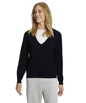Falke Damen Pullover Basic New Merino V-Neck W Pu Wolle elegant klassisch f&uuml;r Business und Freizeit mit V-Ausschnitt 1 St&uuml;ck, Blau Night Sky 6437, XL