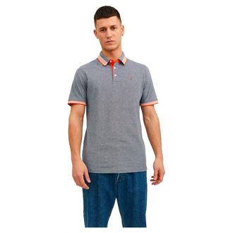 Jack & Jones Jack & Jones Herren Slim Fit Polo Shirt JJEPAULOS Uni Sommer Hemd Kragen Kurz Arm Basic Pique Cotton, Navy Blazer/Detail:neon, XS
