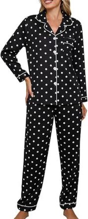 Minetom Ensembles de Pyjama Femme 2 Pi&egrave;ces Bouton V&ecirc;tements de Nuit Polka Dot Manches Longues Col V Chemise et Pantalon Style D 40