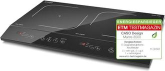 Caso Maitre 3500, Doppel-Induktionskochplatte mobil,Testsieger ETM Testmagazin, 3500 W PowerSharing, SmartControl 12 Stufen, 60-240&deg;C, 180 Min. Timer, 26cm