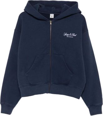 Sporty & Rich Femme, Sweatshirts et sweats &agrave; capuche, Bleu, Taille: 42 FR Sweat &agrave; capuche zipp&eacute; avec logo brod&eacute;