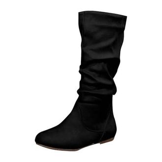 Generic Bottes mi-mollet d&eacute;contract&eacute;es en daim synth&eacute;tique pour femme - &Eacute;l&eacute;gantes - Couleur unie - Fermeture &eacute;clair lat&eacute;rale - Confortables - &Agrave; enfiler - Pour