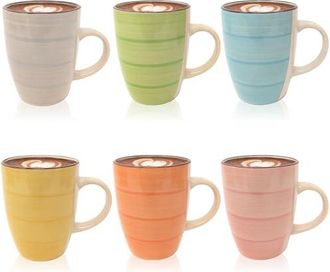 Com-Four 6x tasses &agrave; caf&eacute; en c&eacute;ramique - tasse &agrave; caf&eacute; au design moderne - cafeti&egrave;re pour boissons froides et chaudes - 260 ml (06 pi&egrave;ces - vert/bleu/jaune/rose