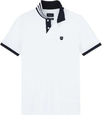 Eden Park Polo Homme Blanc en Coton Pima avec éléments contrastés-3XL