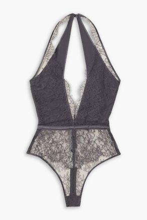 Coco de Mer Arabela String-Body aus Chantilly-Spitze und Seidensatin - Grau - M