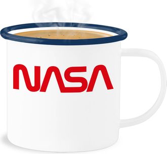 Shirtracer Emaille Becher Blechbecher - Statement - Nasa - Raumfahrt Astronaut Mondlandung Weltraum - 300 ml - Weiß Blau - statements space x kaffeebecher frohes