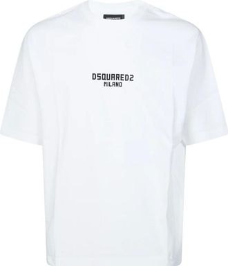 Dsquared2 Homme, Tops, Blanc, Taille: L T-Shirt Loose Fit Scritta Frontale