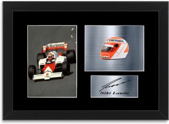 Generic Poster mit Autogramm, Motiv: Niki Lauda 3 Times F1 Weltmeister, gerahmt, A4