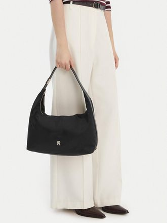 Tommy Hilfiger Handtasche Tommy Hilfiger Th Go Hobo Nylon AW0AW18229 Schwarz