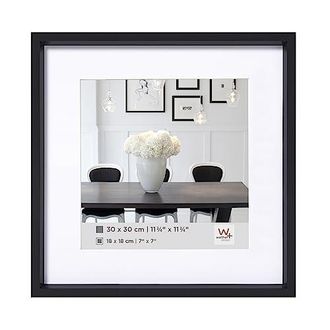 Walther Design Cadre Photo Noir 20 x 20 cm avec Passe-Partout, Cadre en Plastique Style Acier ES220B