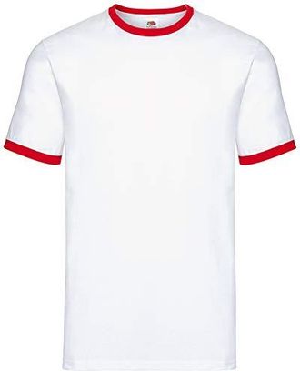 Fruit Of The Loom SS040M - T-Shirt - Homme - Blanc (White/Red) - Taille: XL