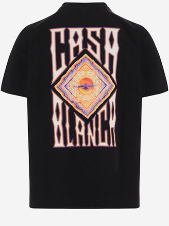 Casablanca Mens Printed Cotton T-Shirt Black Organic T-Shirts And Polos