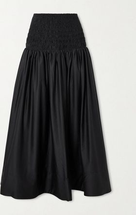 Self Portrait Jupe Midi En Satinette De Coton À Smocks - Noir