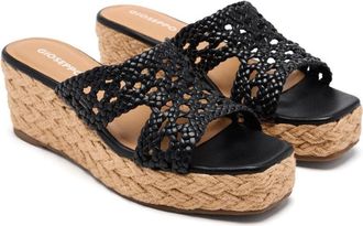 Gioseppo Brimfield Sandalen aus geflochtenem Leder und Jute-Keilabsatz, Schwarz, 36 EU