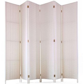 PEGANE Paravent de 6 pans tress&eacute; en fibres naturelles coloris blanc - Dim : H180 x L270 cm - PEGANE