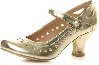 Ajvani Chaussures Escarpins Babies Classique coeur découpée Femmes Petit Talon Taille, Or Métallique, 38 EU