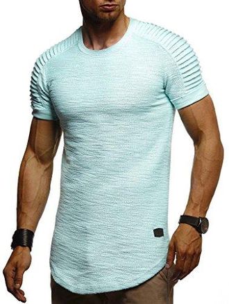 LEIF NELSON LN6325 T-shirt d&eacute;t&eacute; &agrave; col rond en coton pour homme Coupe ajust&eacute;e - Vert - Small