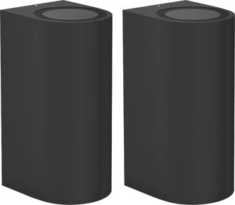 LEDs Com 2 Stück Wandleuchte ALSE Up & Downlight für außen, schwarz, Aluminium, rund, inkl. 2 GU10 LED Lampen (warmweiß, 10,8W, je 510lm, 45°)