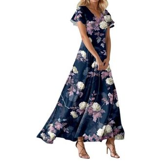 Generic Robes d&eacute;t&eacute; d&eacute;contract&eacute;es &agrave; manches courtes et col rond avec poches pour femmes, style boh&egrave;me, taille S &agrave; TTG, noir fonc&eacute;, XXL