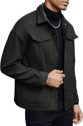 Generic Veste chemise l&eacute;g&egrave;re pour homme, veste dautomne d&eacute;contract&eacute;e &agrave; manches longues avec fermeture &agrave; bouton-pression, surchemise pour homme, coupe ajust&eacute;e,