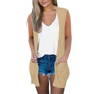 Generic Cardigan cascade, cardigan sans manches pour femme, tricot doux de couleur unie, gilet de sortie classique, cardigan l&eacute;ger ouvert sur le devant avec p