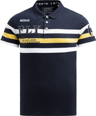 Camp David Herren Kurzarmpolo mit Streifen-Design und Artworks Blue Navy, XXXL