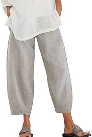 Minetom Pantalon Femme Été Pantalon Ample Léger Respirant Taille Elastique Pants 7/8 Casual Grande Taille de Plage Pantacourt Ample Elastique Sarouel Lâche A 