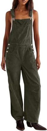 Generic Pantalon cargo baggy en velours c&ocirc;tel&eacute; pour femme, salopette ample &agrave; bretelles r&eacute;glables &agrave; la mode avec poches, gris, XL