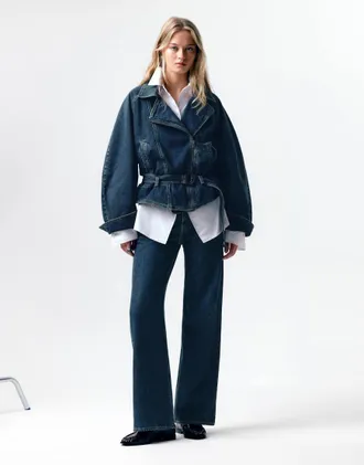 Levi's veste bomber en jean ann&eacute;es 80 &agrave; cordon de serrage, d&eacute;lavage moyen-Bleu