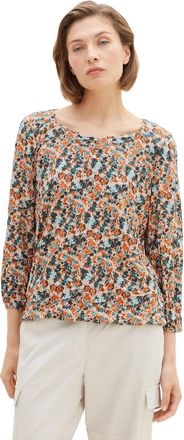 Tom Tailor Damen 1038061 Crinkle T-Shirt mit Muster, 32369-small Grey tie dye floral, L