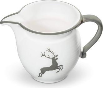 Gmundner Keramik Milchgie&szlig;er glatt F&uuml;llmenge : 0.5 Liter grauer Hirsch Geschirr, handgemacht in &Ouml;sterreich