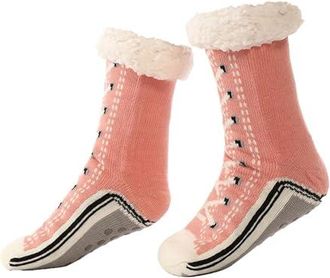 Generic Chaussons en cachemire ultra épais pour la maison, chaussettes antidérapantes pour femme, chaussettes de Noël avec poignées pour femme, rose, Taille u