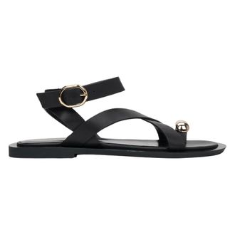Estro & Luminara Femme, Chaussures, Noir, Taille: 40 EU Sandales Plates &agrave; Brides en Cuir avec Anneau dOrteil