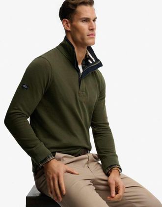 Superdry Cotton Classics - Jersey-Sweatshirt in Army-Khakigr&uuml;n mit kurzem Rei&szlig;verschluss