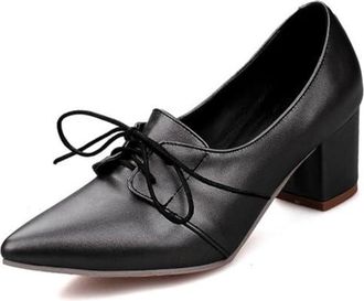 Generic Escarpins Oxford &agrave; Lacets Talon Bloc Bout Pointu pour Affaires et r&eacute;unions Formelles PU Talon Moyen Semelle Douce Confortable,Noir,37 EU
