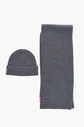 Dsquared2 Ribbed Wool Scarf and Beanie Set size Unica