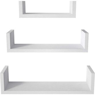 Gabrielle H&auml;ngendes Wandregal 3er Set Wohnzimmer Deko L&auml;nge 30/35/40cm Schweberegal Wohnzimmer B&uuml;ro Bad K&uuml;che Wei&szlig; Hochglanz