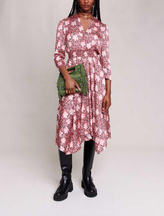 Maje Robe Longue &Agrave; Fleurs - Rouge - Taille 34 - Maje