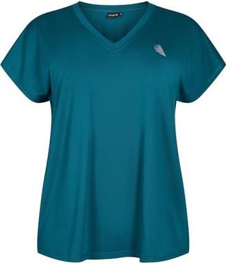 Zizzi Active by T-shirt pour femme avec col en V Taille 42-60 - Grande taille V&ecirc;tements pour femme, Vert bouteille, 44-46 grande taille