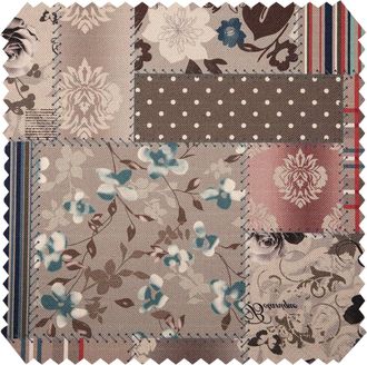 Novely HANAU Vivien - Dekostoff mit Patchwork-Print - Robuster Möbelstoff - Pflegeleichte Meterware 1lfm | Farbe: 02 Hellbraun Blau