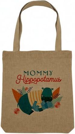 Fabulous Sac Shopping Tote Bag Aspect Lin - Mommy Hippopotamus and her Baby Drawing Illustration - Sac de Courses Toile Epaisse 360g Beige Naturel Cabas Port&eacute; 