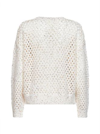 Max Mara Womens Boxy Sequin Knit Top White Cotton Sweater