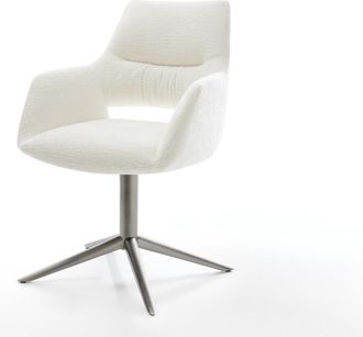 DELIFE Drehstuhl Yago-Flex mit Armlehnen Boucl&eacute; Soft Beige Fu&szlig;kreuz Graphit 360&deg; drehbar Wippfunktion Taschenfederkern, Esszimmerst&uuml;hle