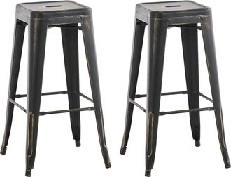 Clp 2er Set Barhocker Joshua I Stapelbare Tresenhocker aus Metall I Barstühle mit Fußstützen I Sitzhöhe 76 cm I Stapelhocker, Farbe:schwarz-Gold