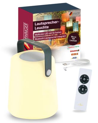 Schwaiger Bluetooth Lautsprecher mit Licht Tischlampe Garten Lampe Outdoor Aussenbereich Speaker tragbar 10W mit 2000 mAh Akku Fernbedienung Ladekabel IP44 RGB 