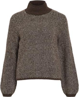 Vila Vila Vilory High Neck L/S Knit Top-Noos Pull-Over, Café/Motif : mélange éggnog, S Femme
